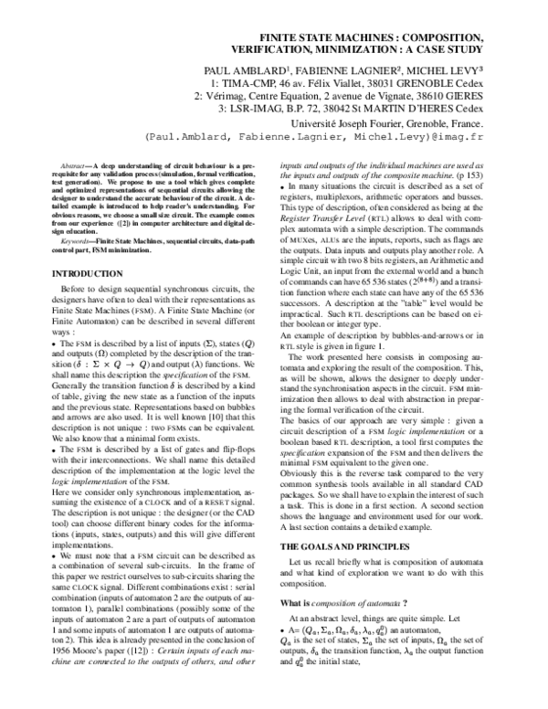 (PDF) Finite state machines: composition, verification, minimization: a ...
