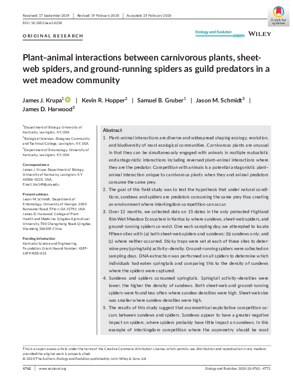(PDF) Plant–animal interactions between carnivorous plants, sheet‐web ...