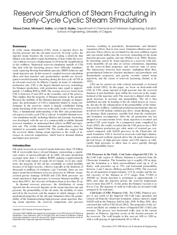(PDF) Reservoir Simulation of Steam Fracturing in Early Cycle Cyclic ...