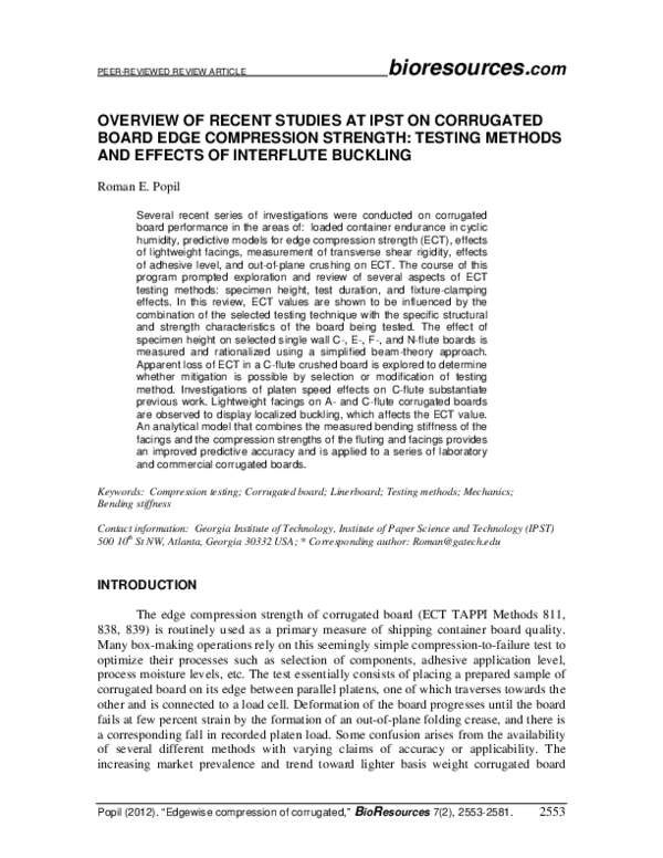(PDF) Overview of Recent Studies at Ipst on Corrugated Board Edge ...
