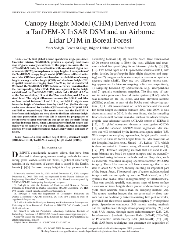 (PDF) Canopy Height Model (CHM) Derived From a TanDEM-X InSAR DSM and ...
