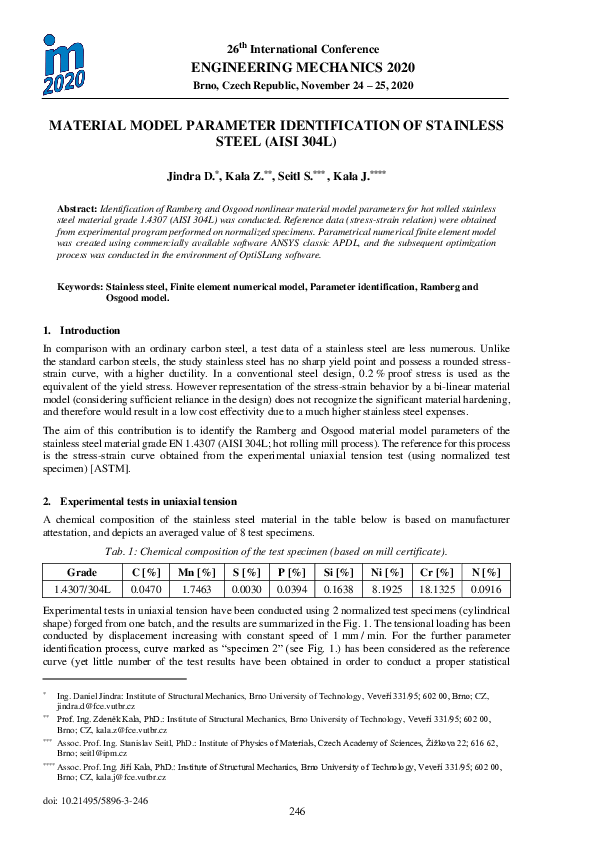 (PDF) Material Model Parameter Identification of Stainless Steel (Aisi ...