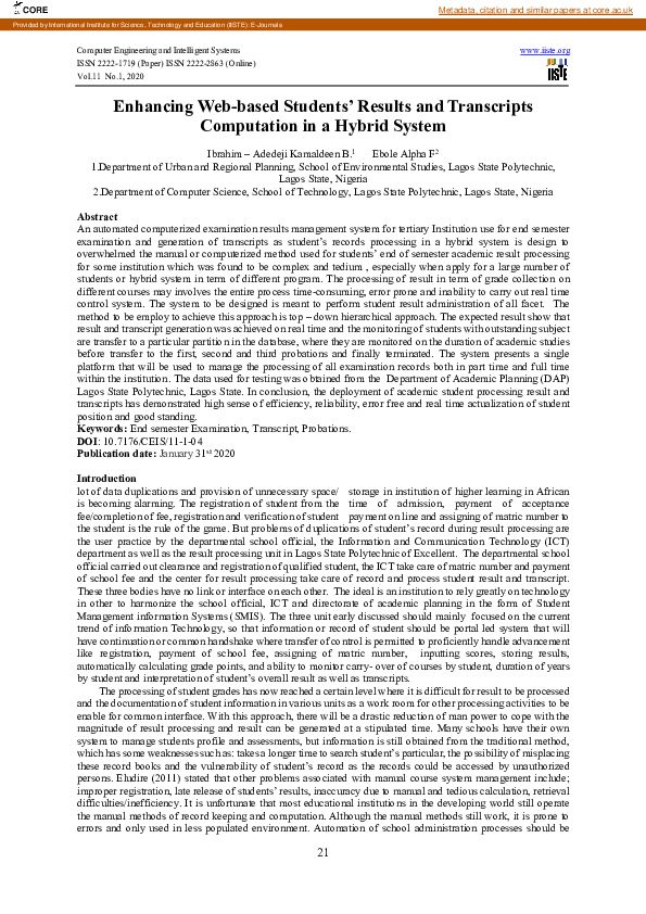 (PDF) Enhancing Web-based Students’ Results and Transcripts Computation in a Hybrid System