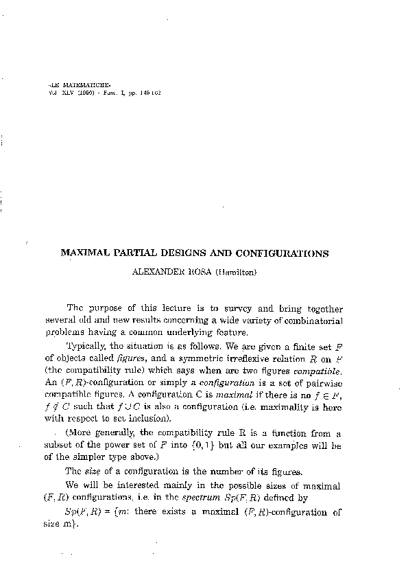 (PDF) Maximal partial designs and configurations