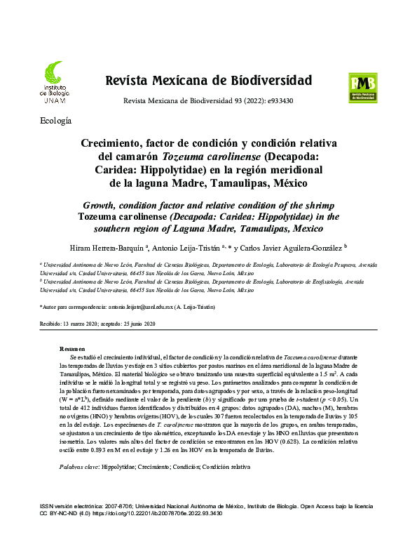 (PDF) Crecimiento, factor de condición y condición relativa del camarón ...