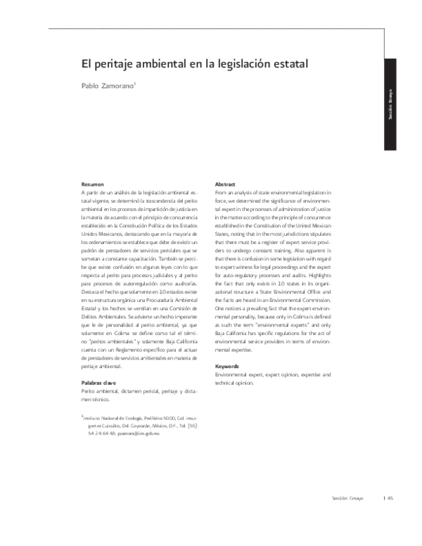(PDF) El peritaje ambiental en la legislación estatal