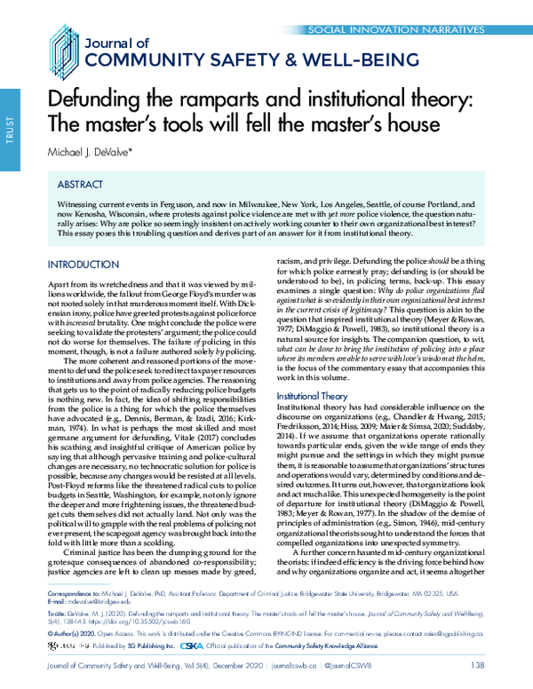 Defunding the ramparts and institutional theory: The master’s tools ...