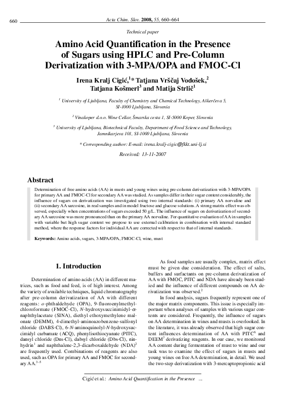 (PDF) Amino Acid Quantification in the Presence of Sugars using HPLC and Pre-Column ...