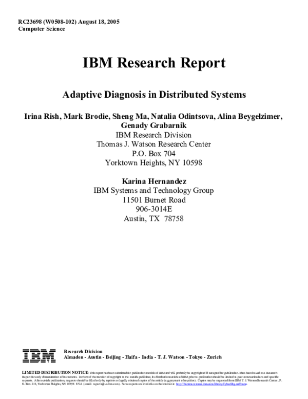 (PDF) Adaptive Diagnosis in Distributed Systems