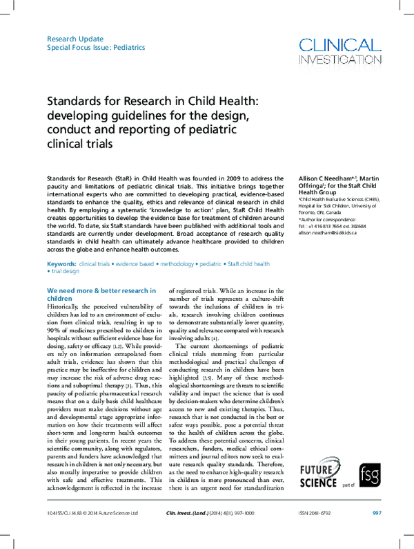 (PDF) Standards for Research in Child Health: developing guidelines for ...