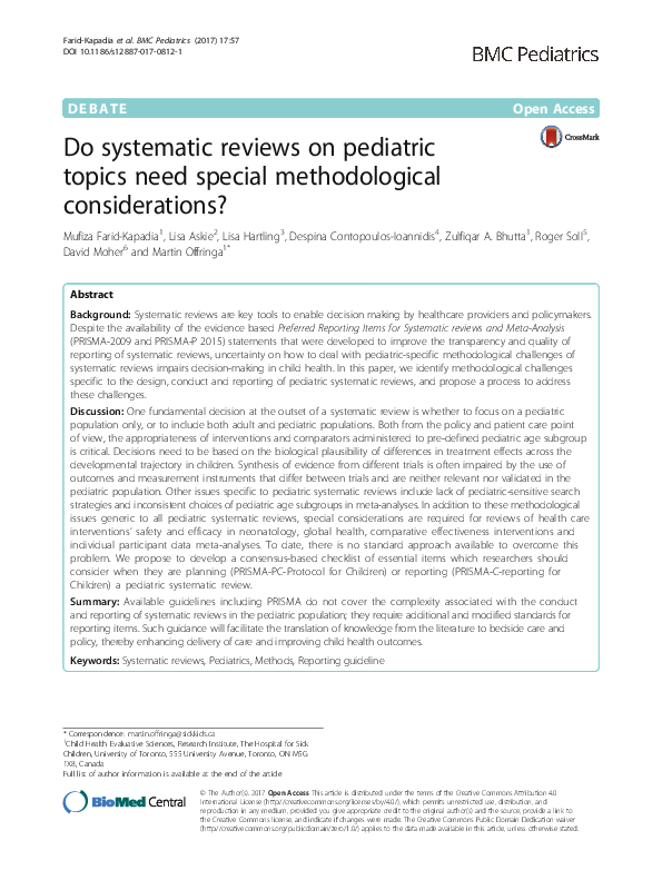 (PDF) Do systematic reviews on pediatric topics need special methodological considerations ...