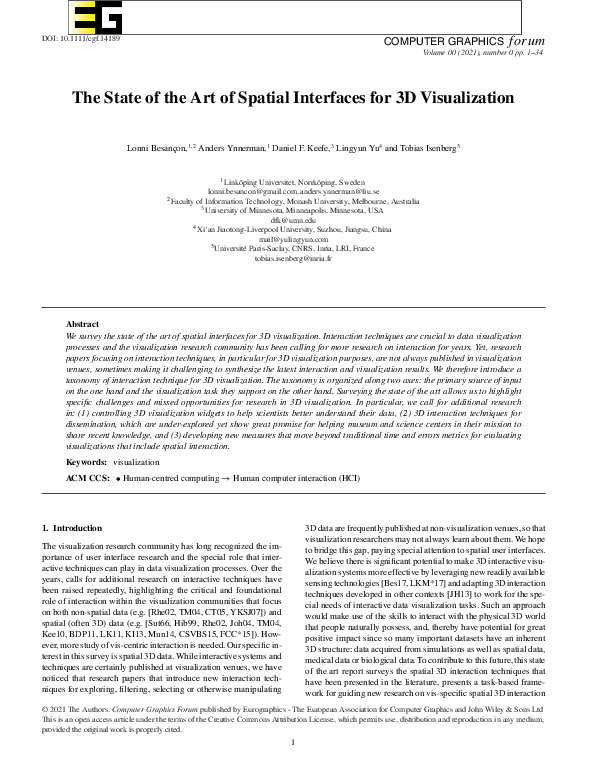 (PDF) The State of the Art of Spatial Interfaces for 3D Visualization