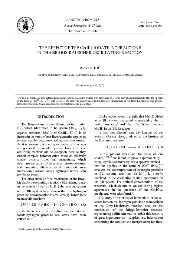 (PDF) THE EFFECT OF THE Ce(III)-IODATE INTERACTIONS IN THE BRIGGS ...