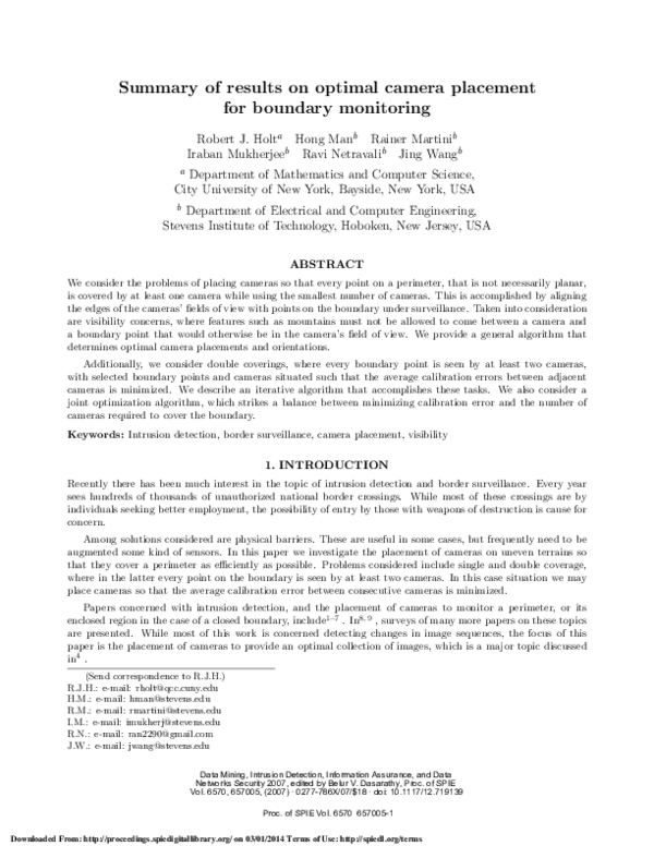 (PDF) Summary of results on optimal camera placement for boundary monitoring | Hong Man ...