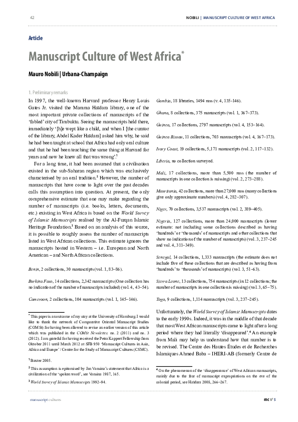 (PDF) Manuscript Culture of West Africa