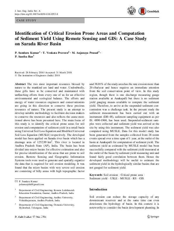 (PDF) Identification of Critical Erosion Prone Areas in Upper Indravati ...
