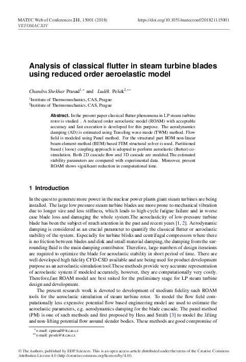 (PDF) Analysis of classical flutter in steam turbine blades using reduced order aeroelastic model
