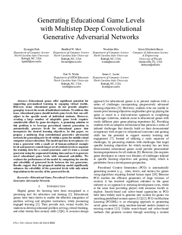 (PDF) Generating Educational Game Levels with Multistep Deep Convolutional Generative ...
