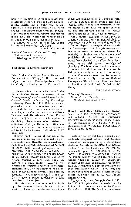 (PDF) The Battle against Bacteria: A Fresh Look. Peter Baldry