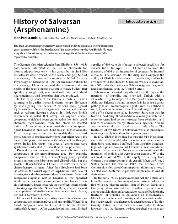 (PDF) History of Salvarsan (Arsphenamine)