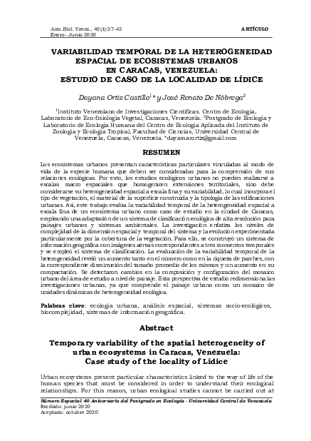 (PDF) VARIABILIDAD TEMPORAL DE LA HETEROGENEIDAD ESPACIAL DE ECOSISTEMAS URBANOS EN CARACAS ...
