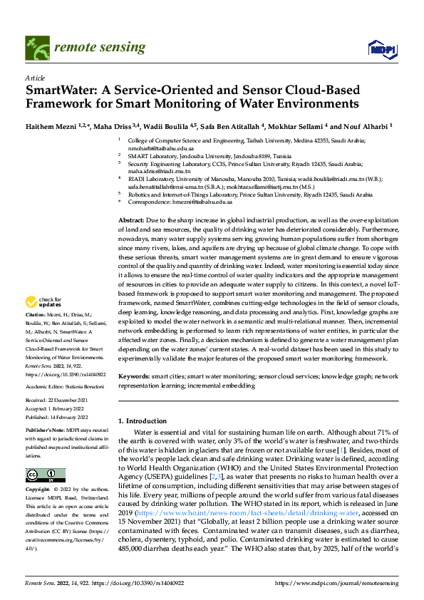 (PDF) SmartWater: A Service-Oriented and Sensor Cloud-Based Framework ...