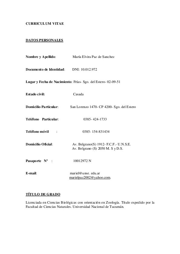 (PDF) CURRICULUM VITAE DATOS PERSONALES Nombre y Apellido