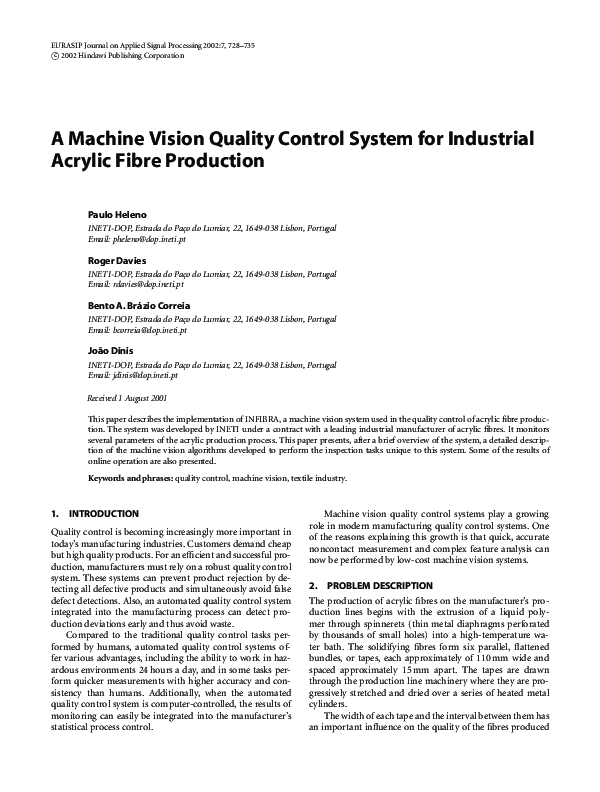 (PDF) A Machine Vision Quality Control System for Industrial Acrylic ...