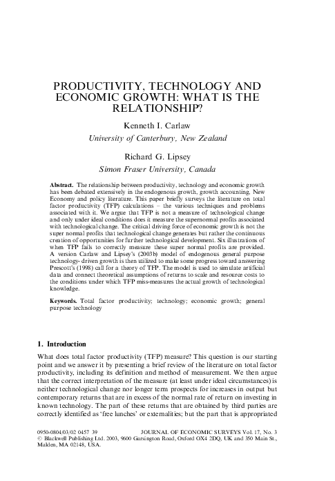 (PDF) Productivity, Technology and Economic Growth: What is the ...
