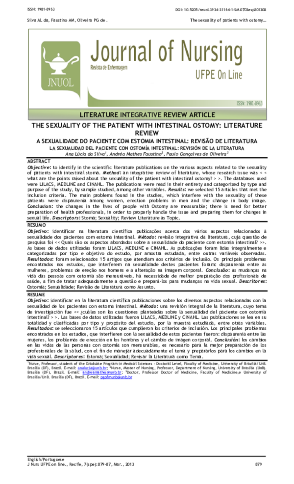 Pdf The Sexuality Of The Patient With Intestinal Ostomy Literature Review