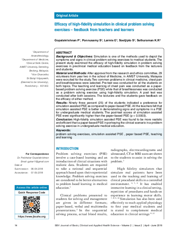 (PDF) Efficacy of high-fidelity simulation in clinical problem solving ...