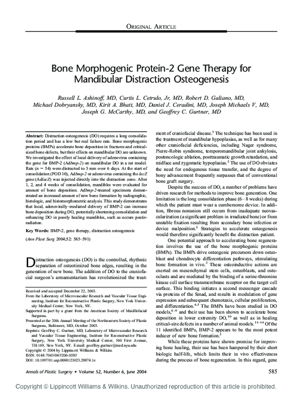 (PDF) Bone Morphogenic Protein-2 Gene Therapy for Mandibular ...