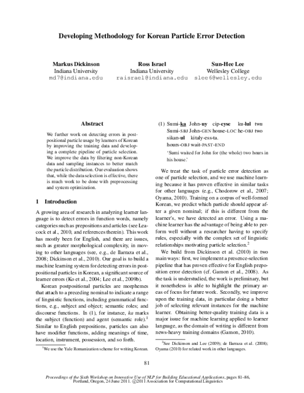 Pdf Developing Methodology For Korean Particle Error Detection