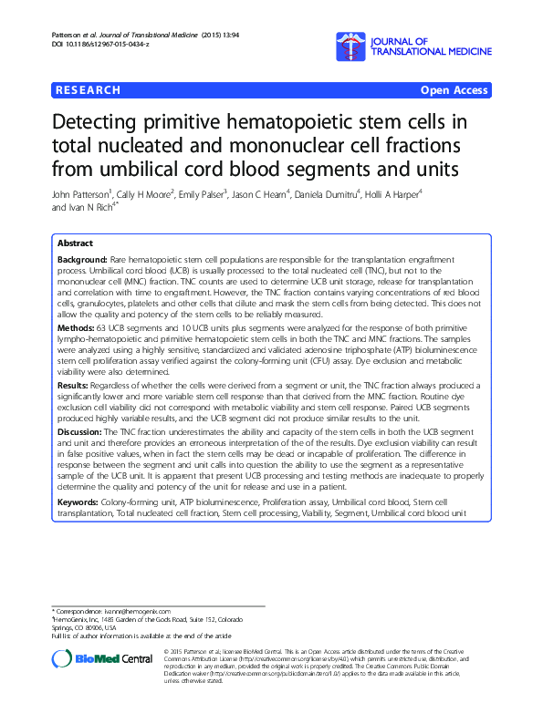 (PDF) Detecting primitive hematopoietic stem cells in total nucleated ...