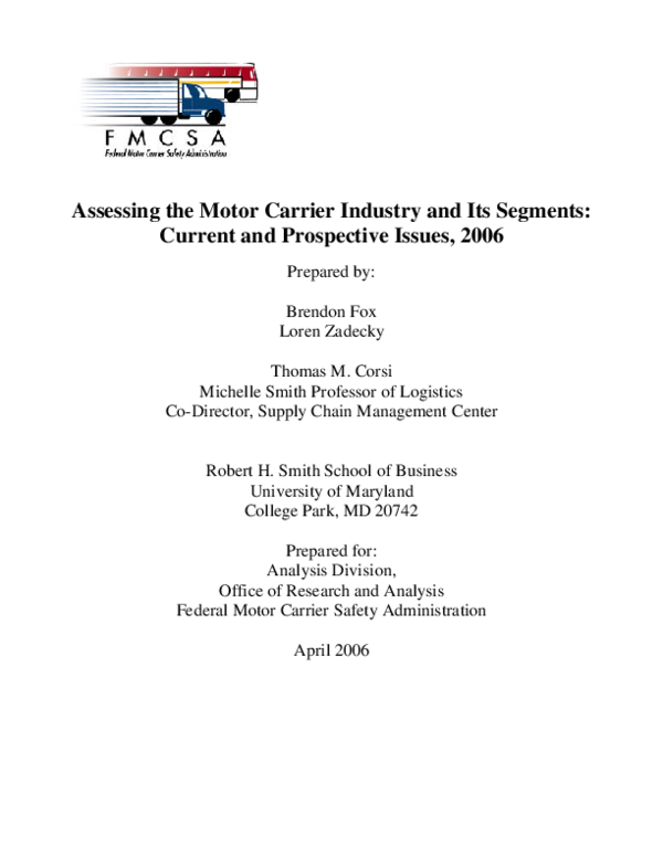 (PDF) Assessing the Motor Carrier Industry and Its Segments: Current ...