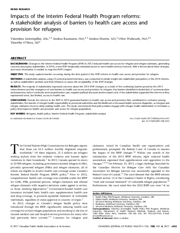 (PDF) Impacts of the Interim Federal Health Program reforms: A ...