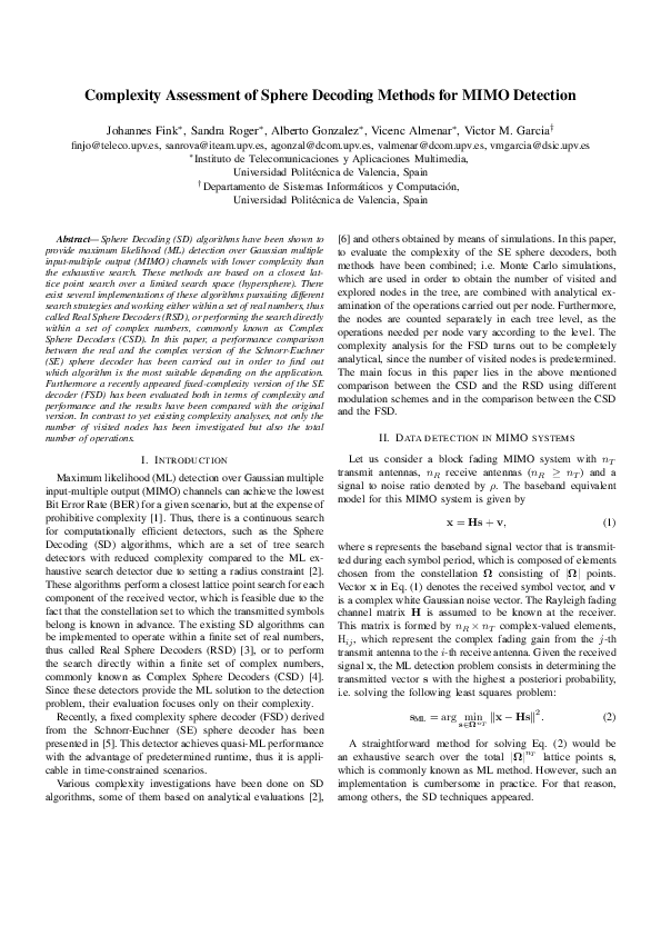 Pdf Complexity Assessment Of Sphere Decoding Methods For Mimo Detection 8850