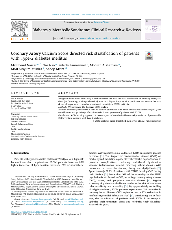 (PDF) Coronary Artery Calcium Score directed risk stratification of ...