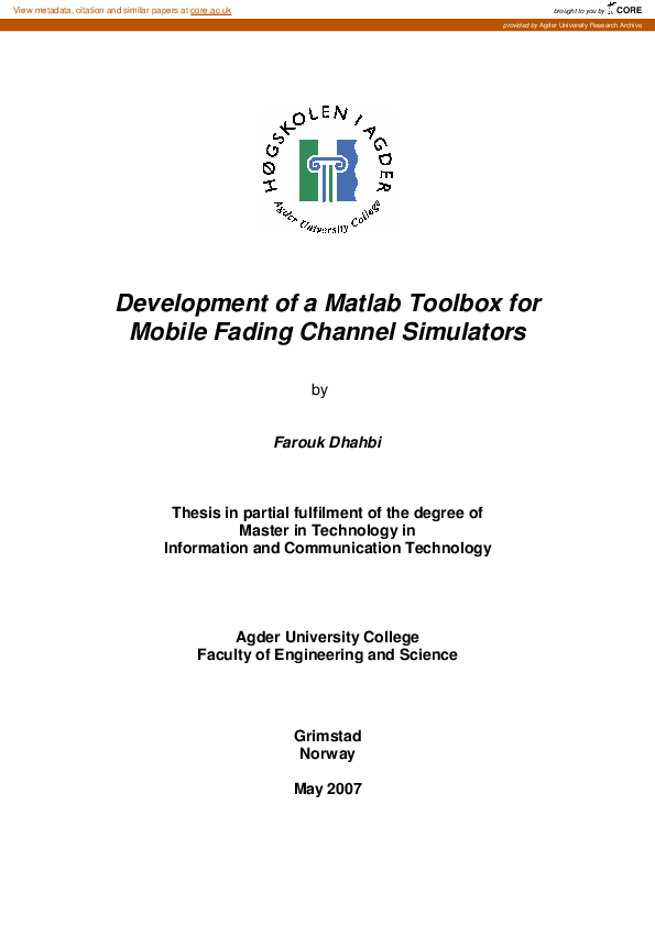 (PDF) Development of a Matlab Toolbox for Mobile Fading Channel Simulators