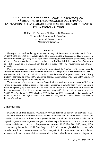 (PDF) La adaptación del locutor al interlocutor: dinámica del sistema ...