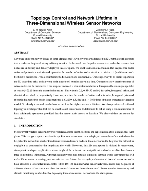 Pdf Topology Control Of Three Dimensional Underwater Wireless Sensor Networks Zygmunt Haas