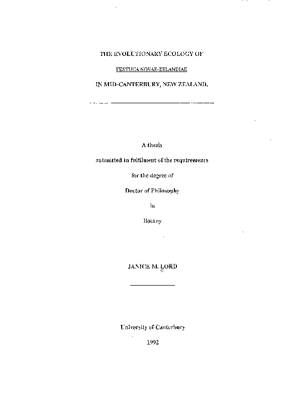 (PDF) The evolutionary ecology of Festuca Novae-Zelandiae in Mid ...