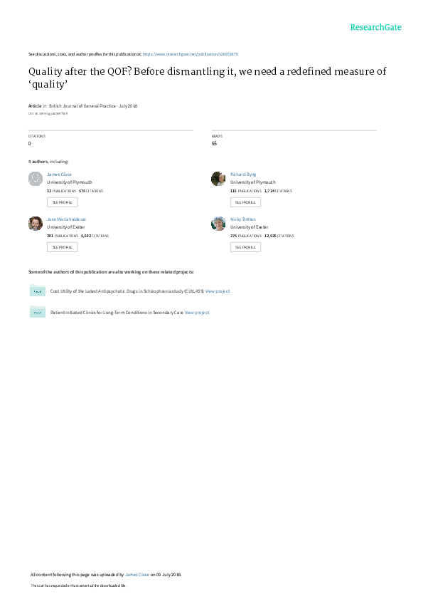 (PDF) Quality after the QOF? Before dismantling it, we need a redefined ...