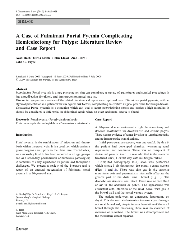 (PDF) A Case of Fulminant Portal Pyemia Complicating Hemicolectomy for ...