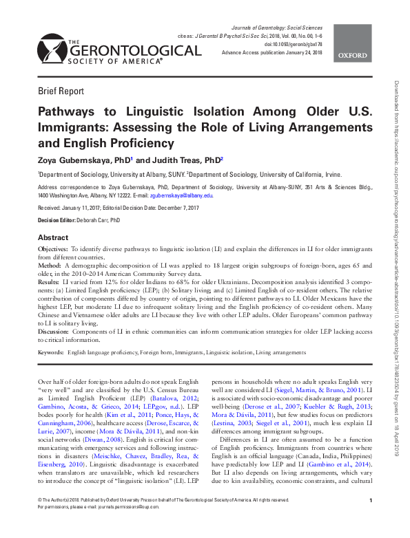 (PDF) Pathways to Linguistic Isolation Among Older U.S. Immigrants ...