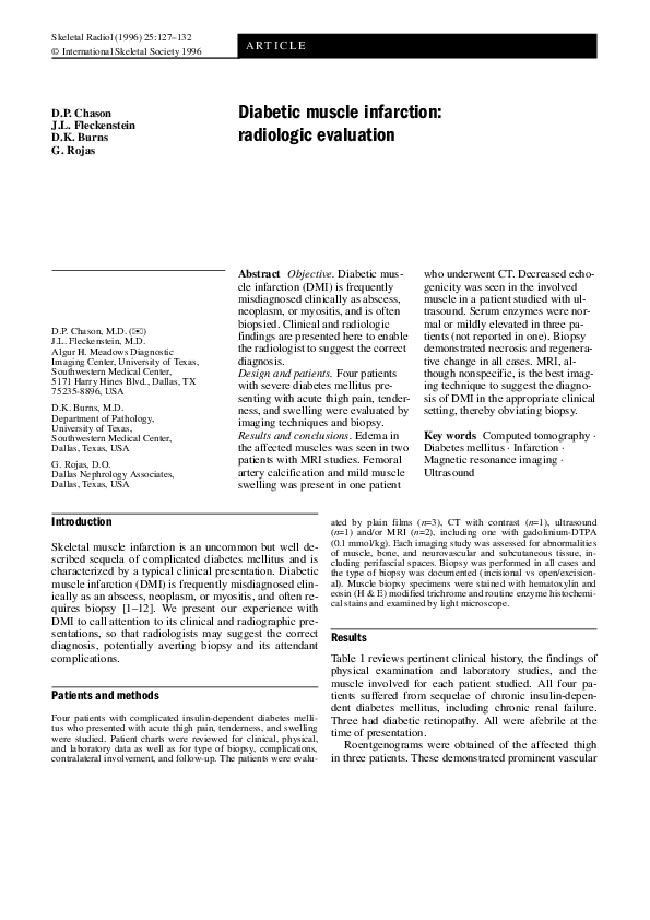 (PDF) Diabetic muscle infarction: radiologic evaluation