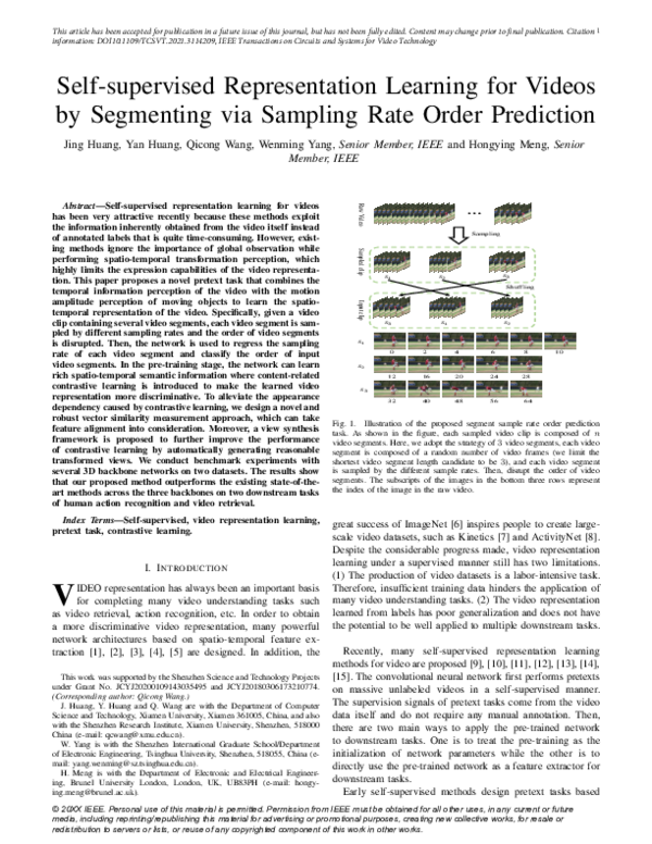 (PDF) Self-supervised Representation Learning for Videos by Segmenting via Sampling Rate Order ...