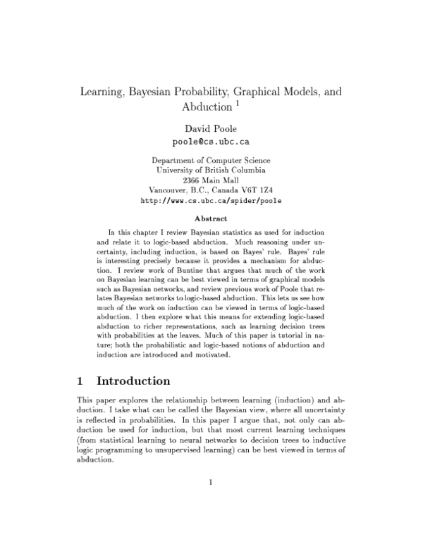 (PDF) Learning, Bayesian Probability, Graphical Models, and Abduction