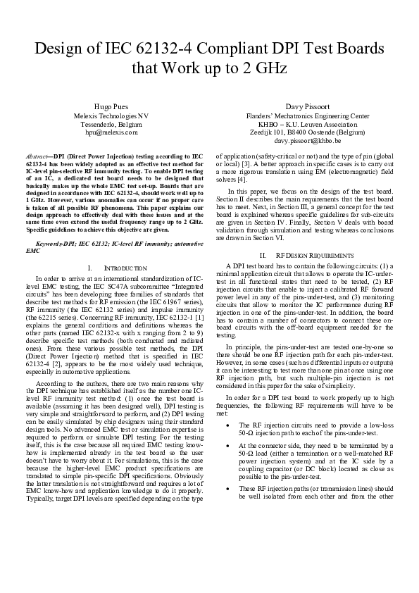 (PDF) Design of IEC 62132-4 compliant DPI test Boards that work up to 2 GHz