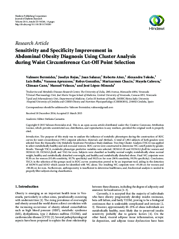 (PDF) Sensitivity and Specificity Improvement in Abdominal Obesity Diagnosis Using Cluster ...